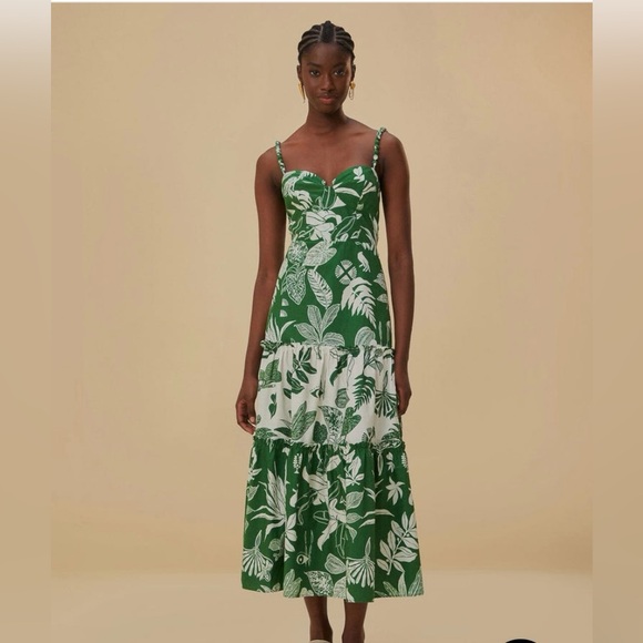FARM Rio | Dresses | Farm Rio Green And White Midi Dress | Poshmark